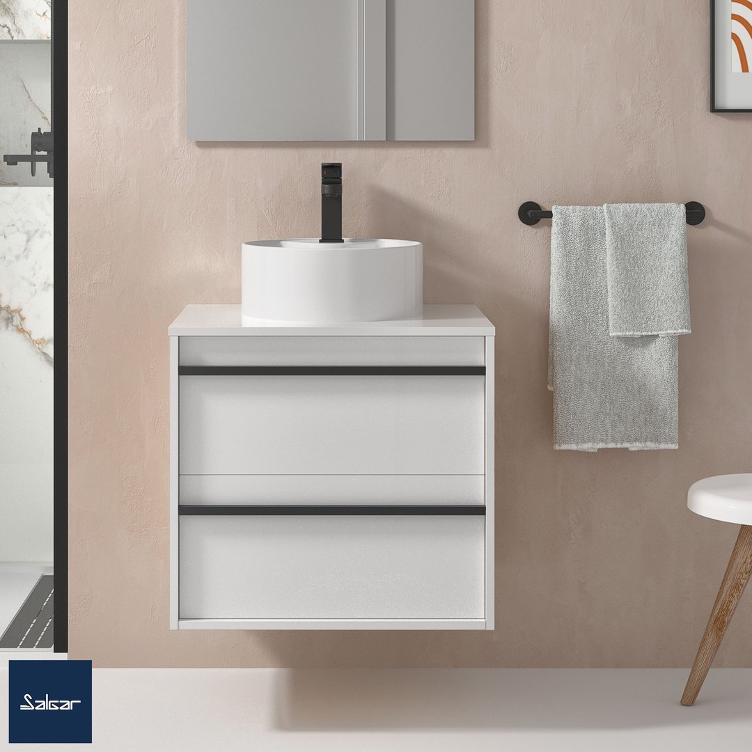 Salgar Attila Set Aufsatzbecken mit Unterschrank 60cm, Matt Weiß - Bad ...